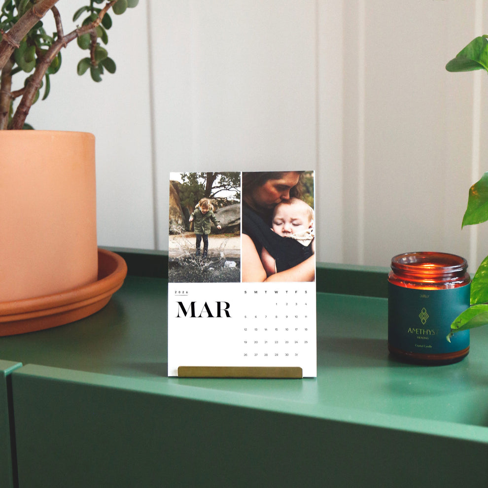 Monthly Photo Calendar with Brass Stand | Social Print Studio